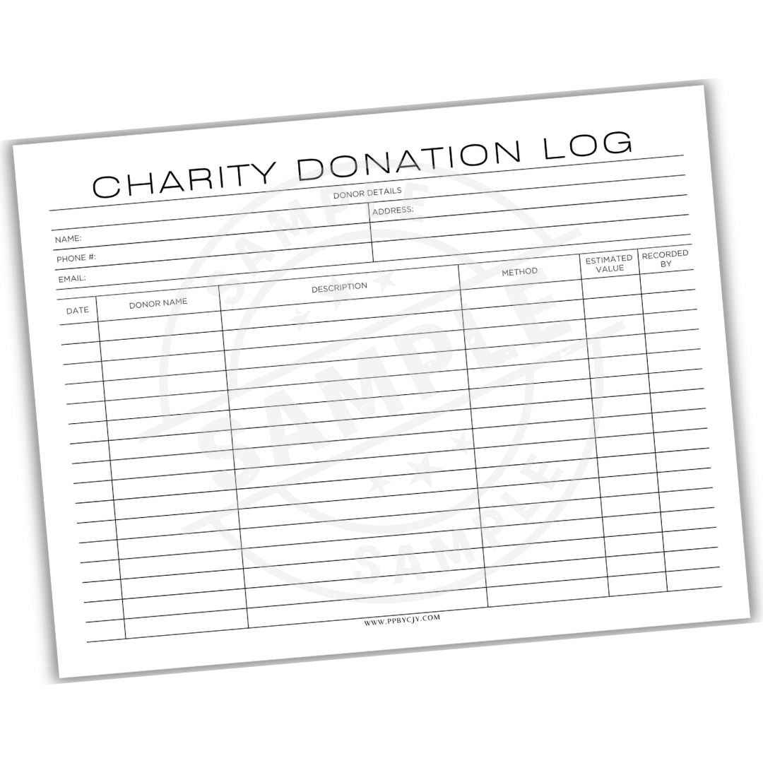 Charity Donations Log | Printable Donation Tracker | Instant Download – Printable Pages by CJY