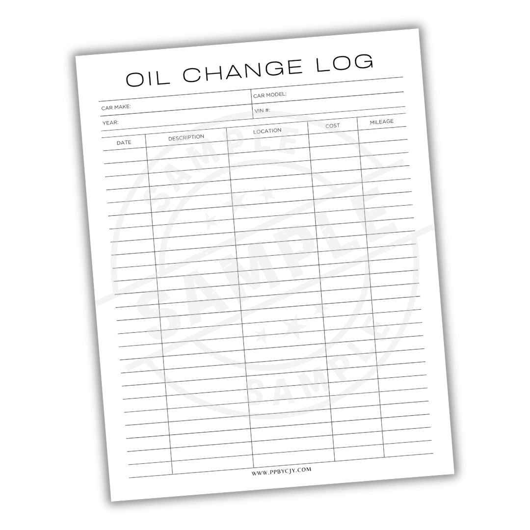 Oil Change Log Printable PDF | Vehicle Maintenance Tracker Template – Printable Pages by CJY