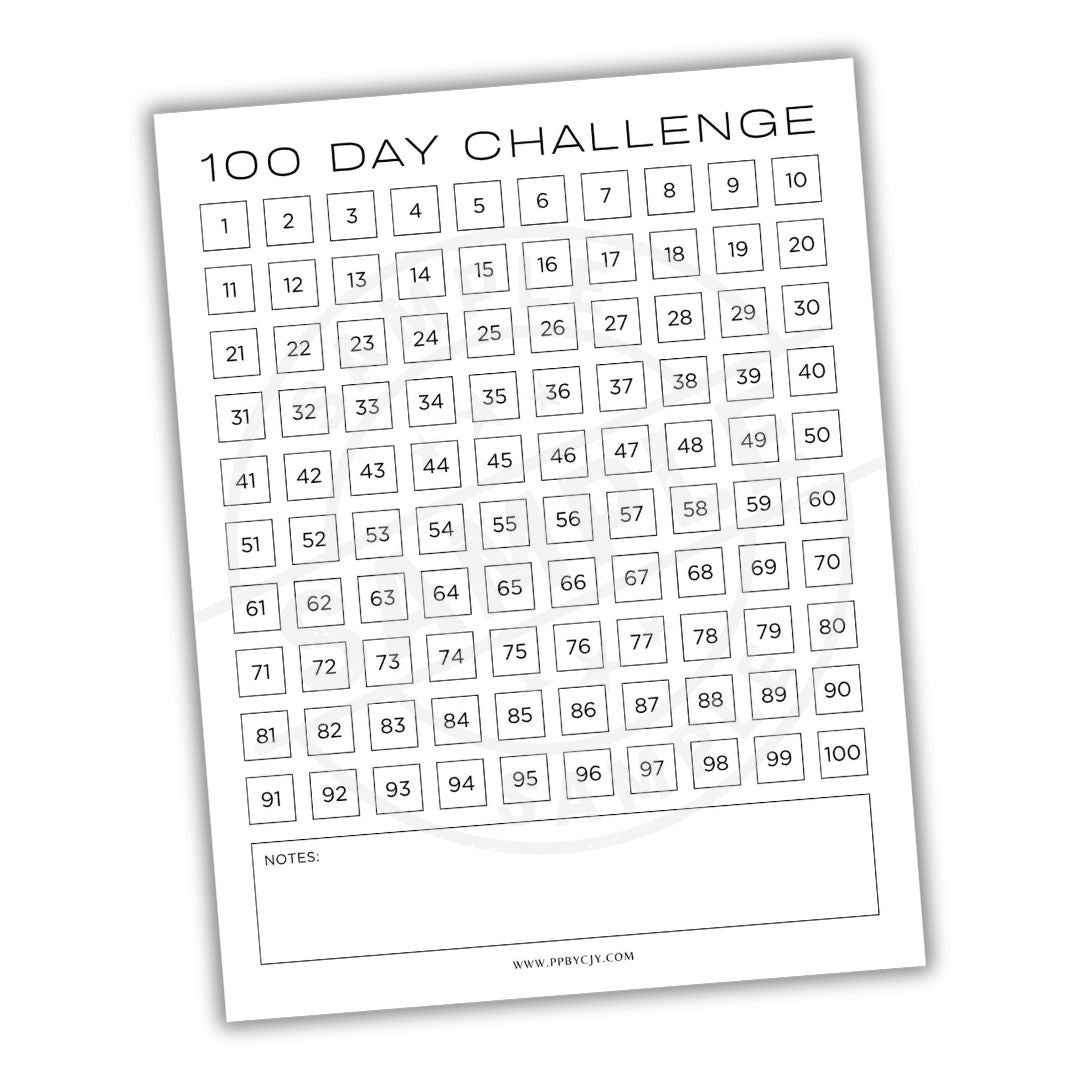 100 Day Challenge Printable Template | Track Goals & Build Habits ...