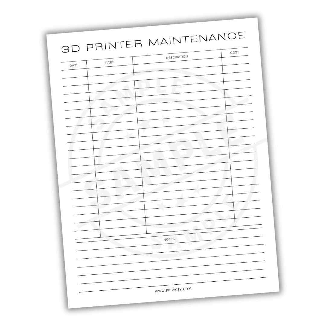 3D Printer Maintenance Log Printable | Repair & Cleaning Tracker PDF ...