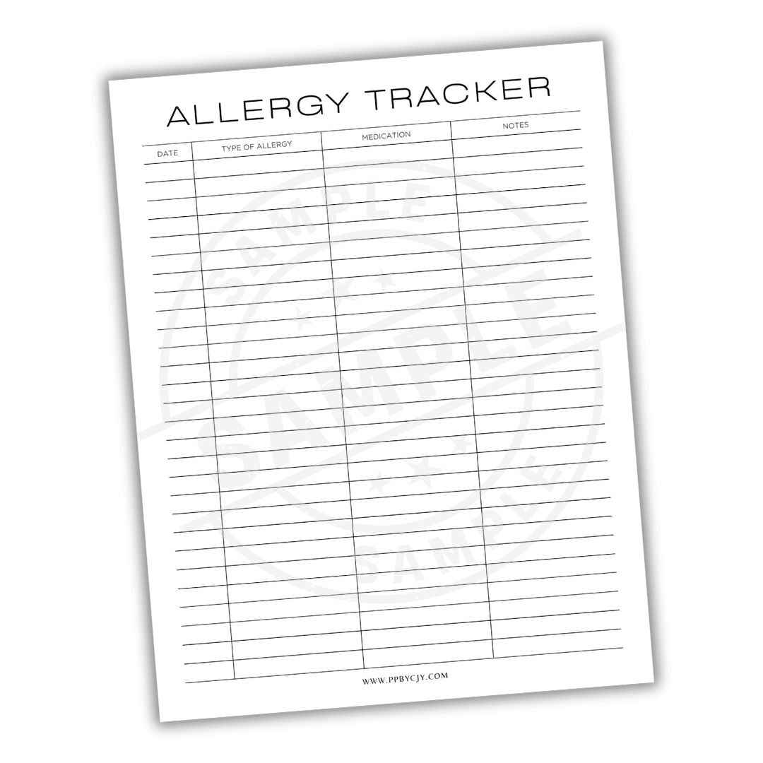 Allergy Tracker Printable PDF Template | Symptom & Trigger Log Sheet ...