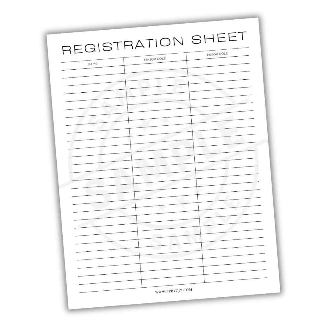 Audition Registration Sheet Printable PDF Template | Casting Call Sign ...