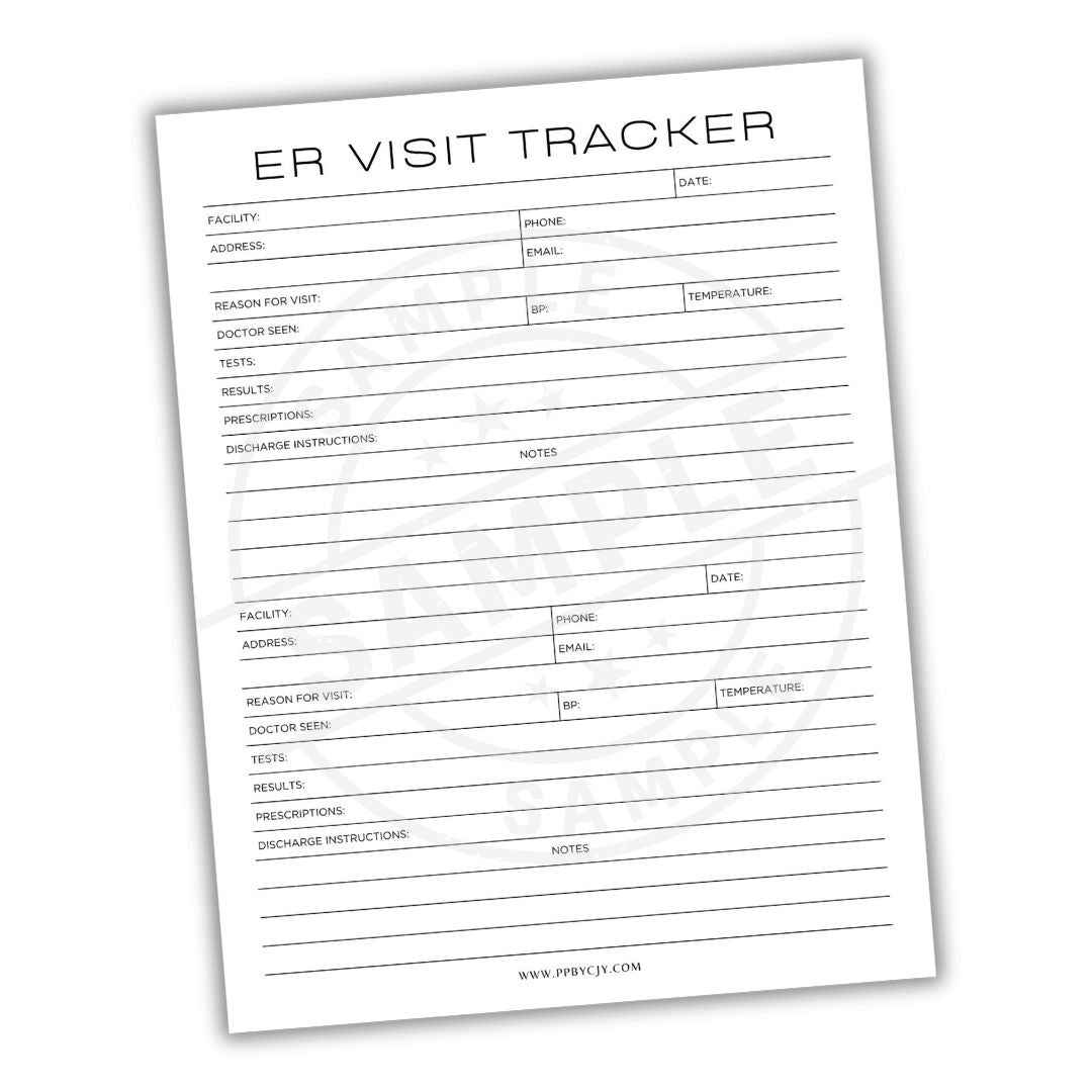 ER Visit Tracker Printable Template | Digital Download for Health ...