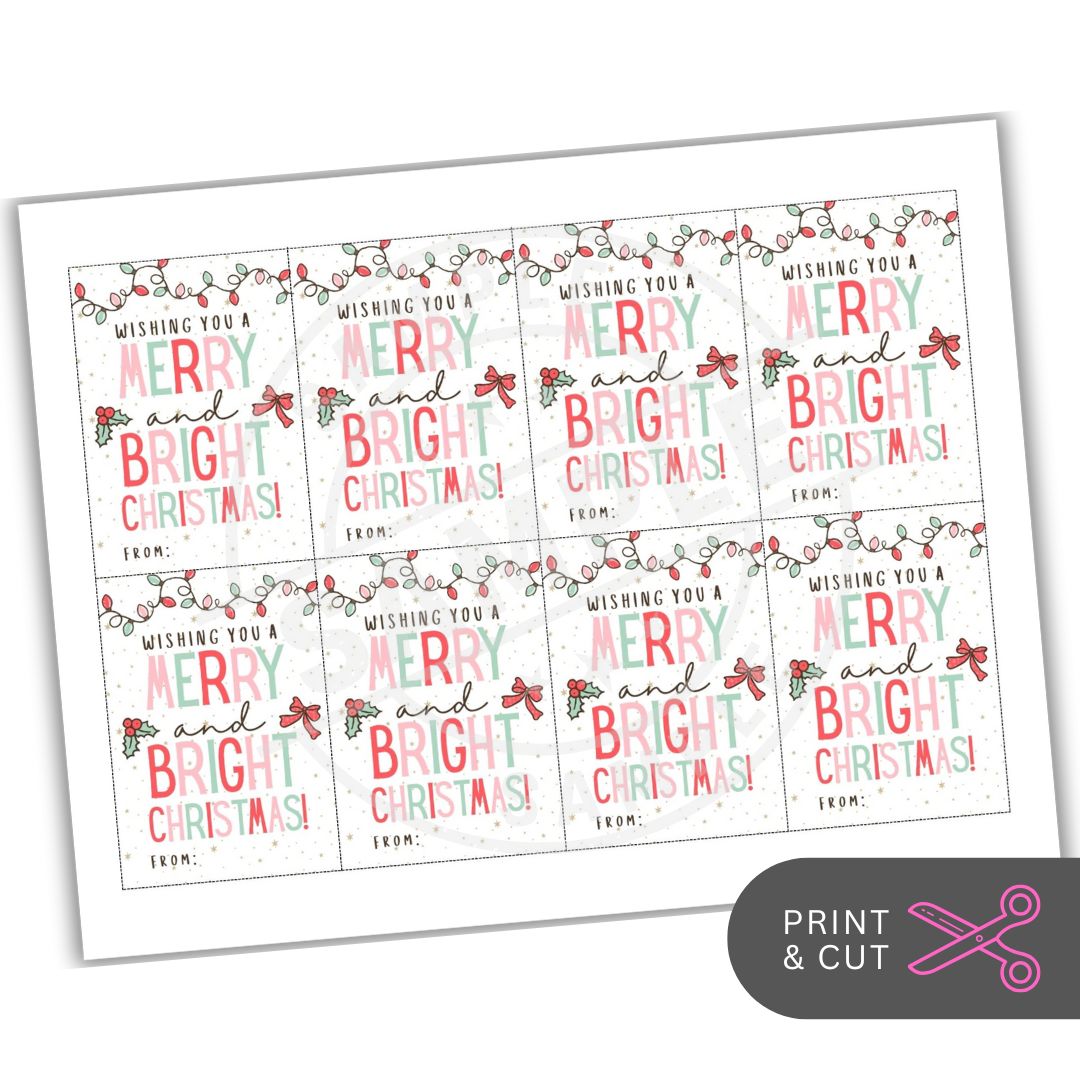 Merry and Bright Christmas Tag Printable | Gift Tag Card PDF ...