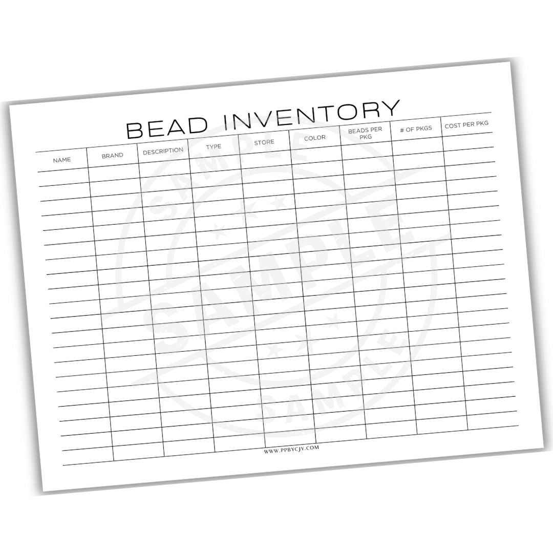 Bead Inventory Printable PDF Template | Crafting Supply Tracker ...