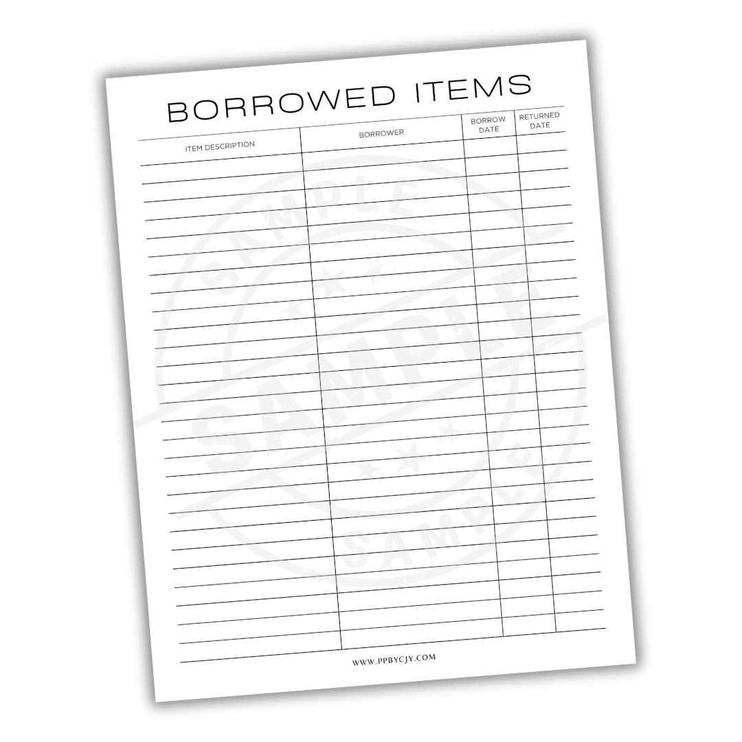 Borrowed Items List - Printable PDF Template for Easy Tracking ...