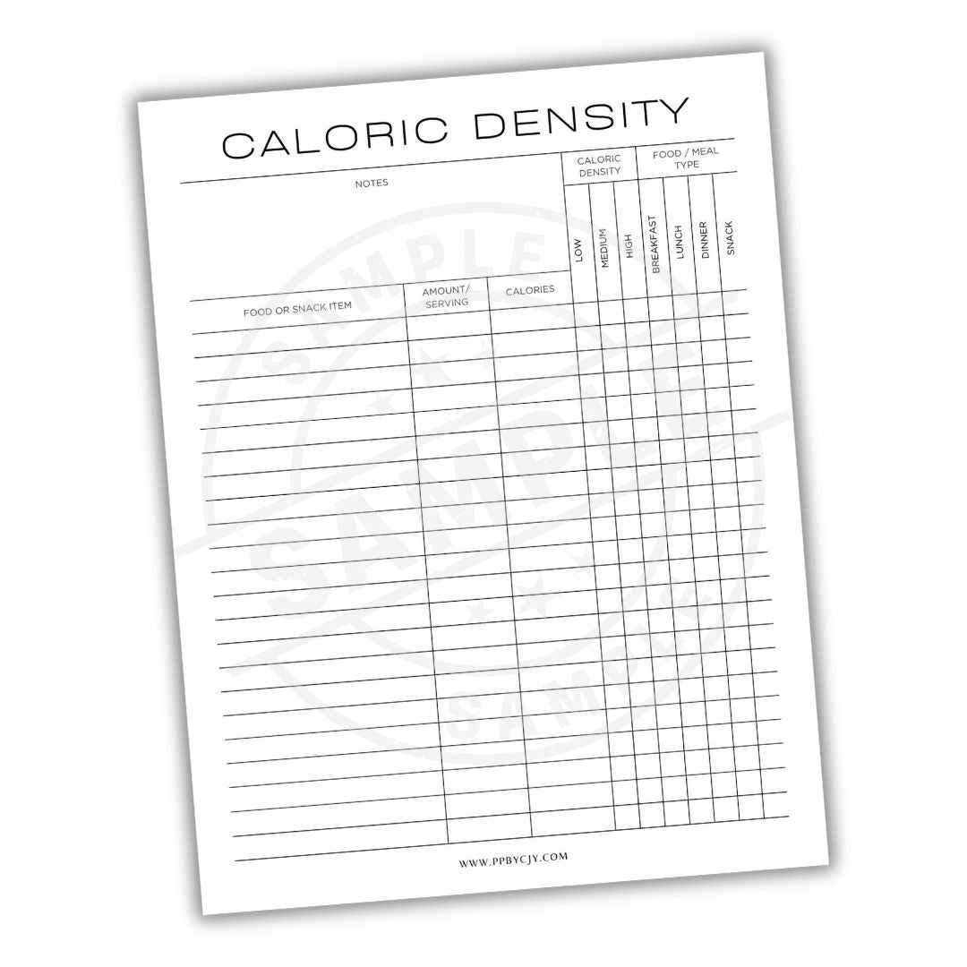 Caloric Density Tracker Printable PDF | Log Meals, Portions & Calories ...