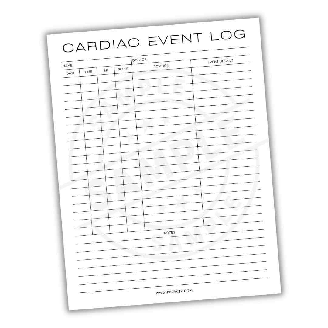 Cardiac Event Log Printable Template | Digital Download for Heart ...