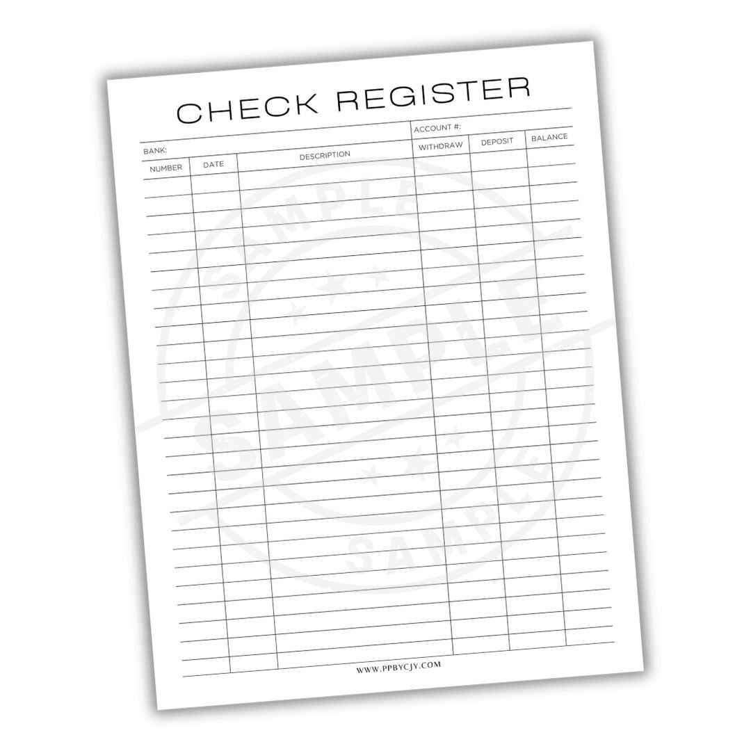 Checkbook Register Printable PDF | Track Checks, Deposits & Balances ...