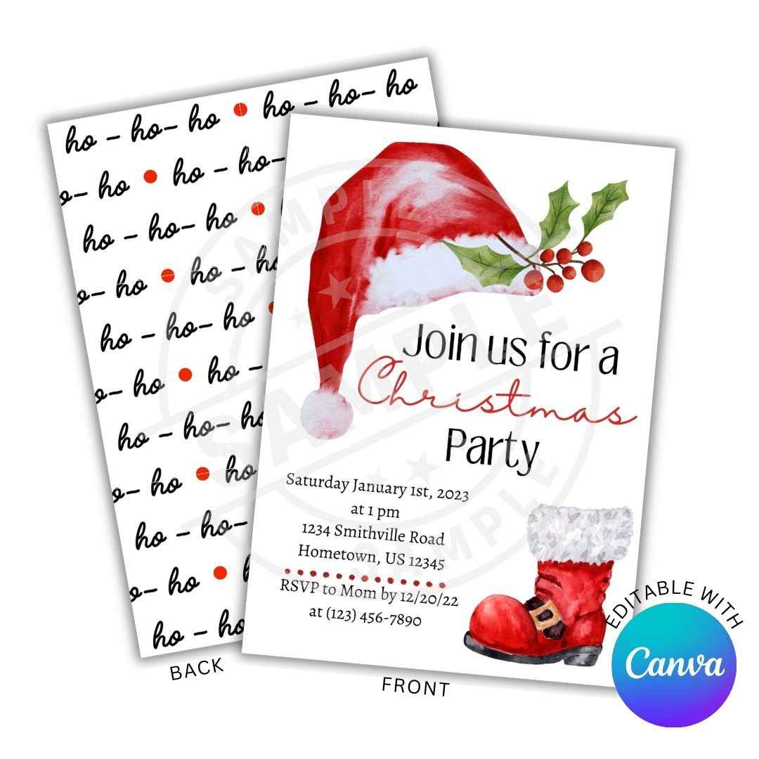 Christmas Santa Hat Invitation Printable Template | Holiday Party ...