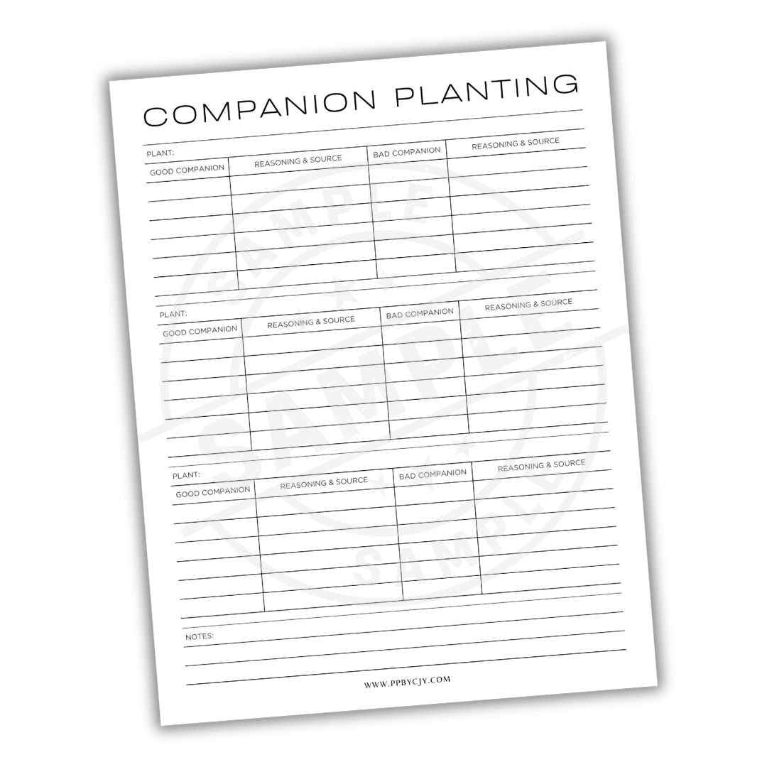 Companion Planting Log Printable PDF | Garden Plant Pairing Tracker ...