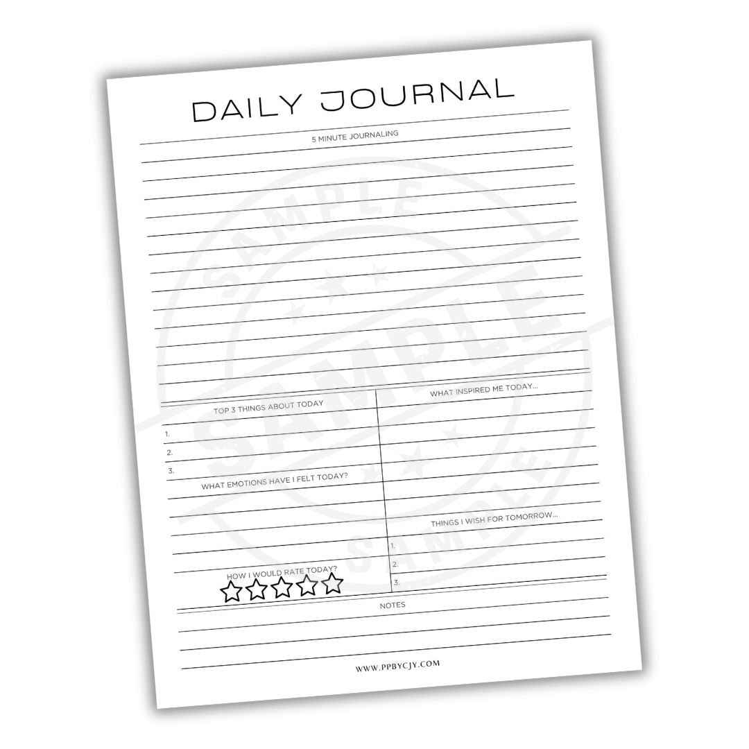 Daily Journal Page Printable PDF Template for Writing & Reflection ...