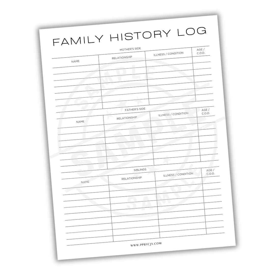 Family Medical History Log PDF | Health Record Tracker – Printable ...