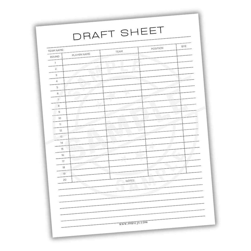 Fantasy Football Draft Sheet Printable PDF | Player Pick Tracker ...