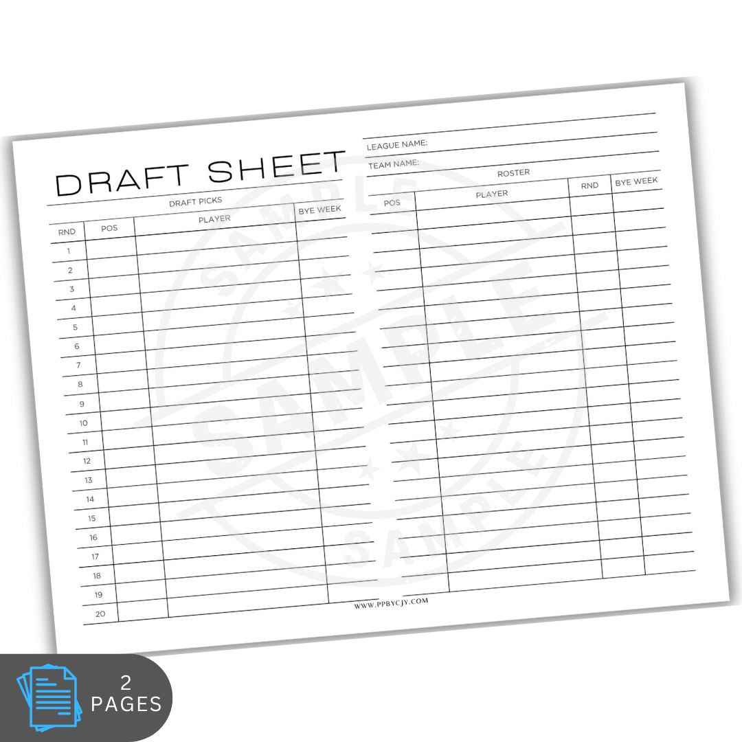 Fantasy Football Draft Sheet Bundle Printable | Draft & Season Tracker ...