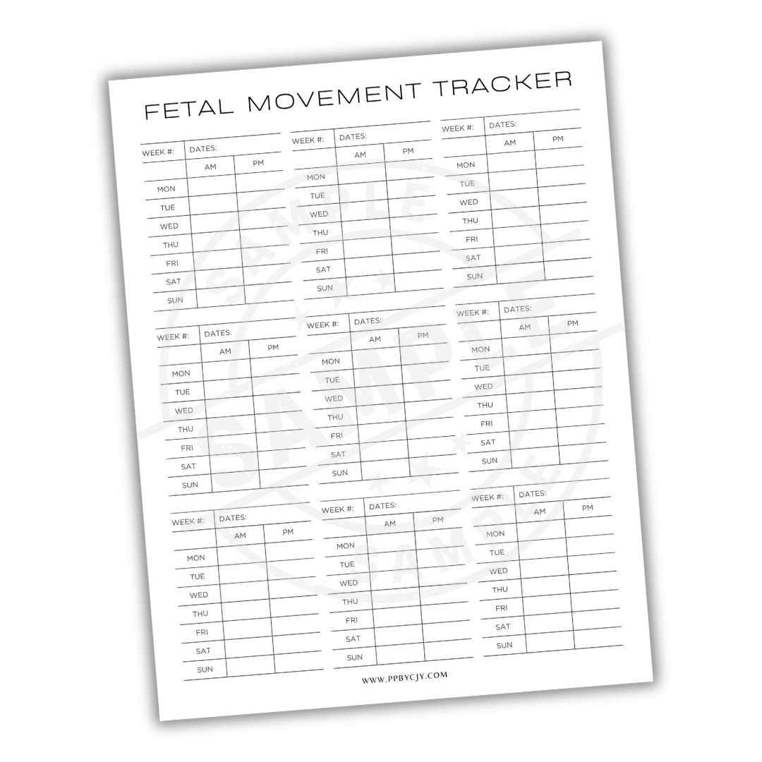 Fetal Movement Tracker Printable PDF | Baby Kick & Activity Log ...
