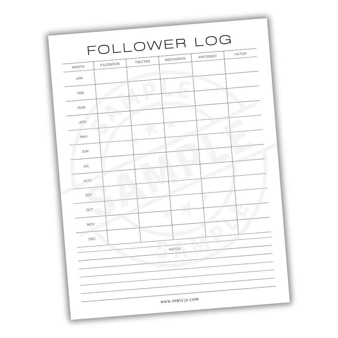 Social Media Follower Log Printable PDF | Track Followers & Engagement ...