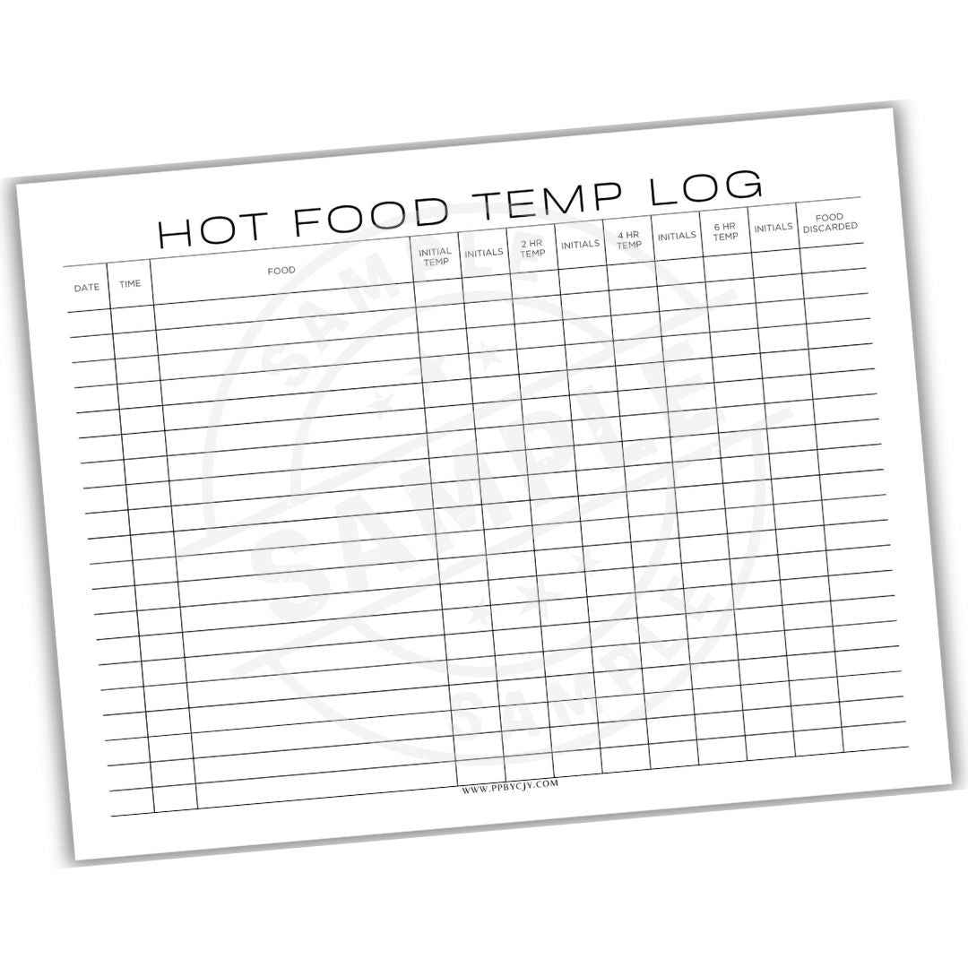Hot Food Temperature Log Printable PDF | Food Safety Record Sheet ...