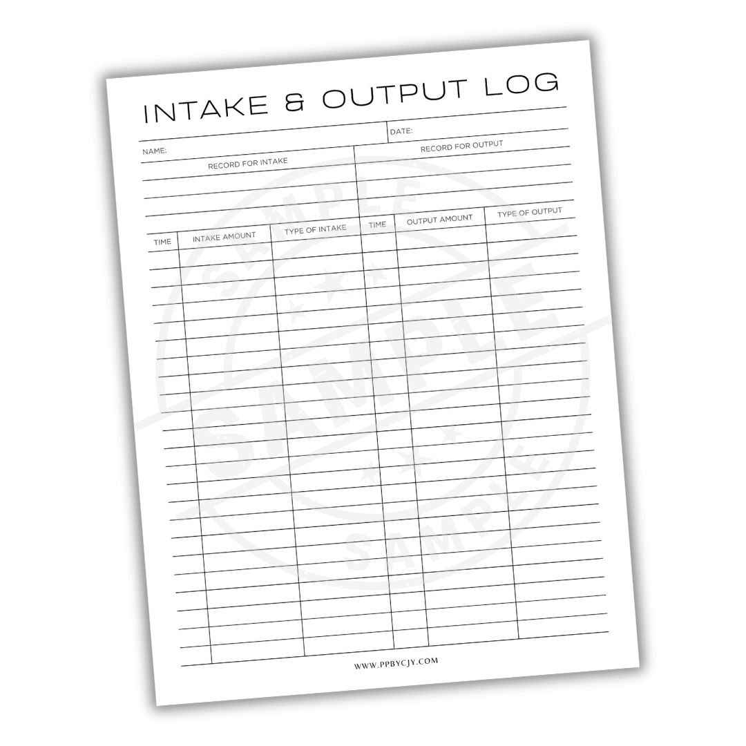 Input and Output Log Printable PDF | Fluid Intake & Output Tracker ...