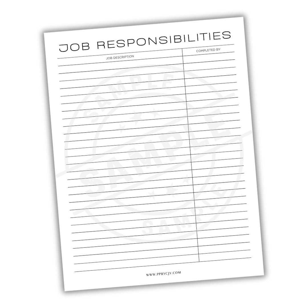Job Responsibilities Sheet PDF | Track Roles & Tasks Easily – Printable ...