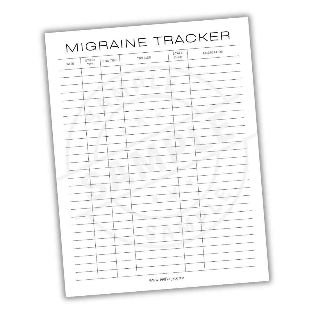Migraine Tracker Printable PDF | Log Episodes, Triggers & Medications ...