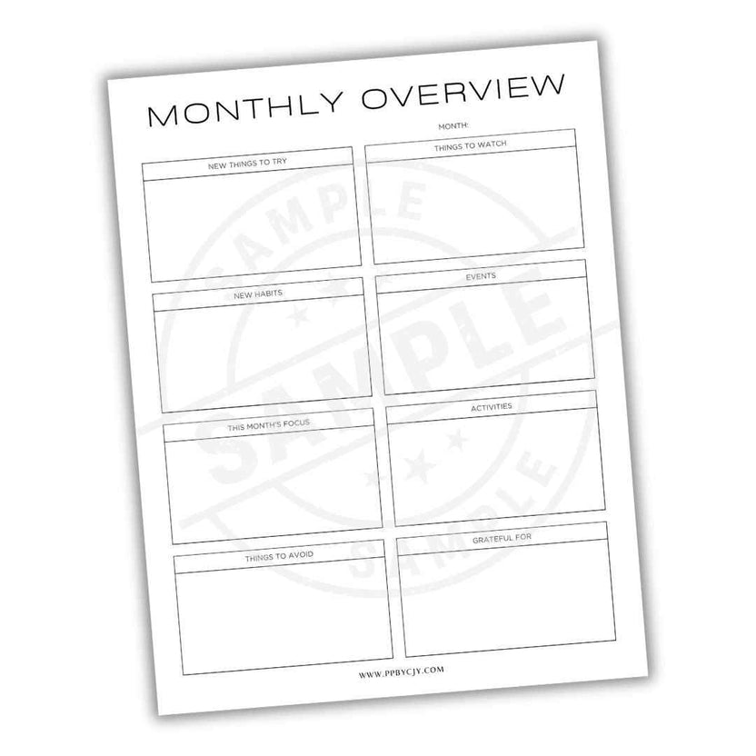 Monthly Overview Printable PDF | Plan Appointments, Events & Goals – Printable Pages by CJY