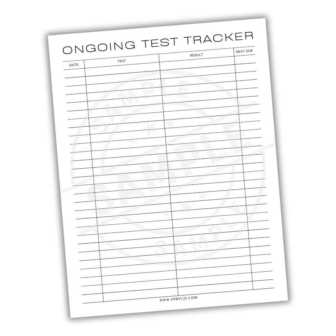 Ongoing Test Tracker Printable PDF | Test Log & Results Organizer ...