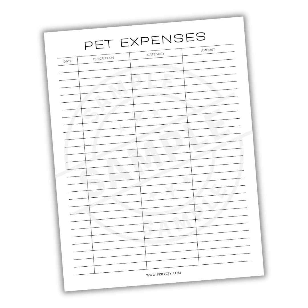 Pet Expense Sheet Printable PDF | Track Food, Toys & Vet Costs ...