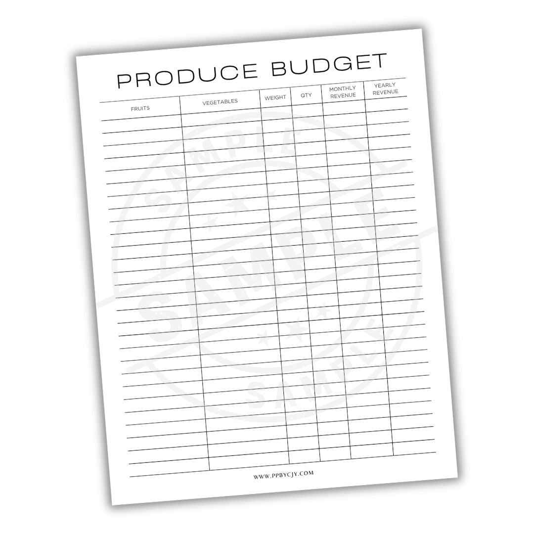 Produce Budget Tracker Printable Template | Digital Download for ...
