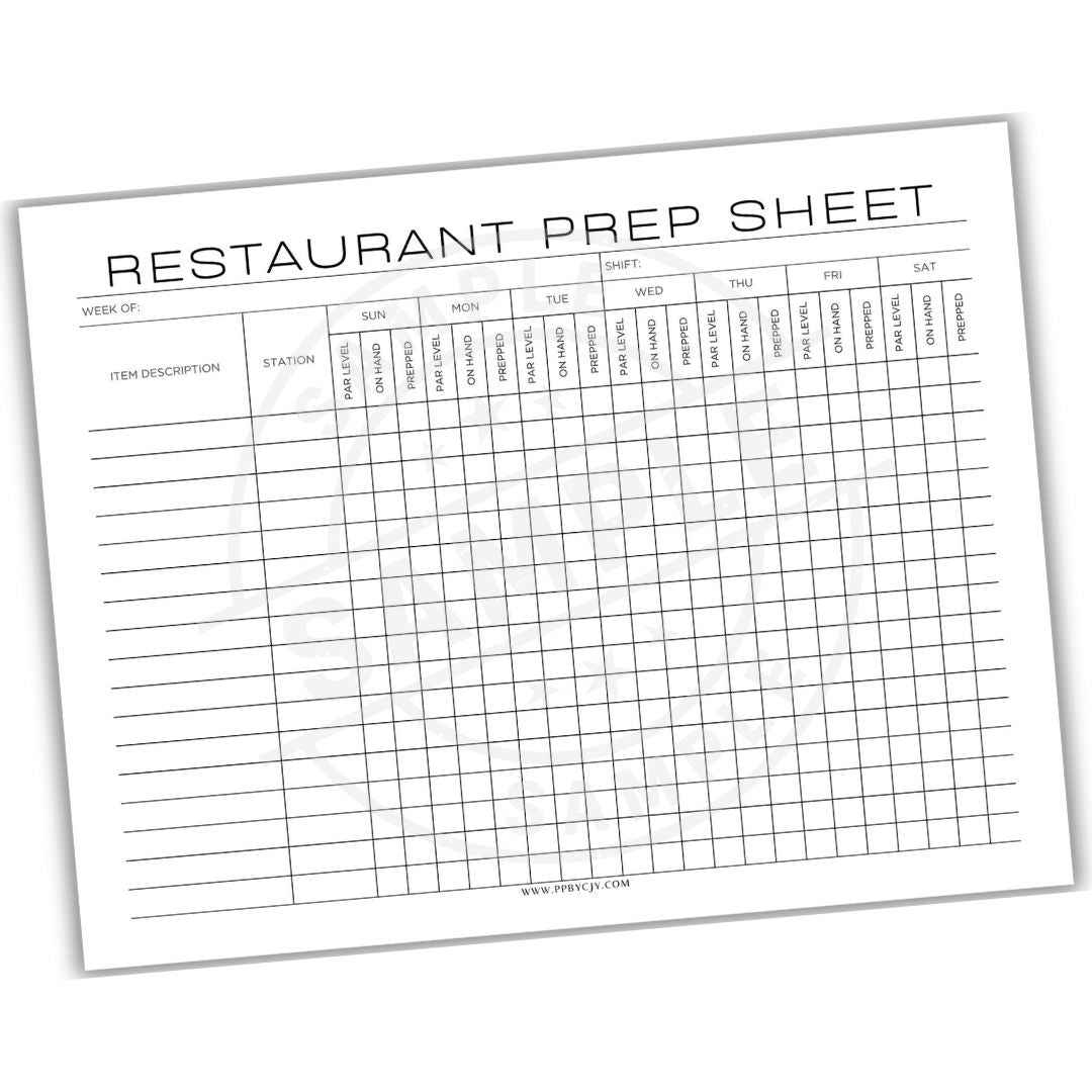 Restaurant Prep Sheet | Printable Kitchen Organizer | Digital Download ...