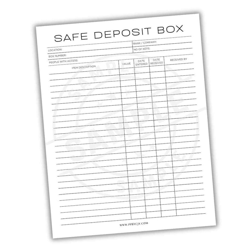 Safe Deposit Box Inventory PDF for Valuables Tracking – Printable Pages ...