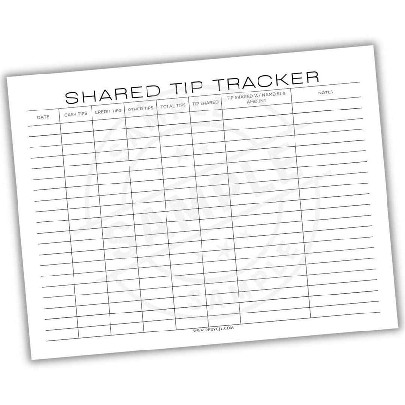 Shared Server Tip Tracker Printable PDF | Restaurant & Team Tip Log – Printable Pages by CJY