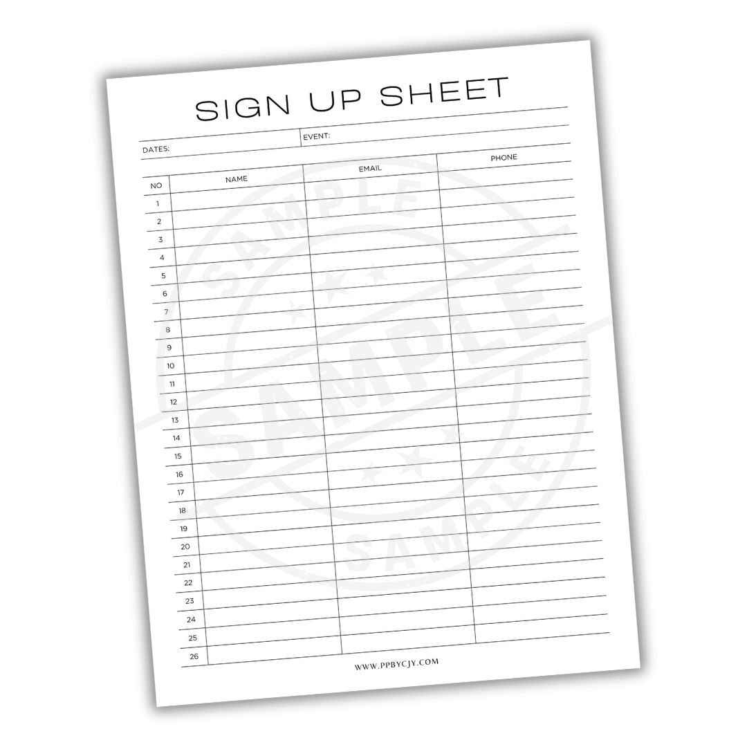Volunteer Sign-Up Sheet Printable PDF | Event & Community Organizer ...