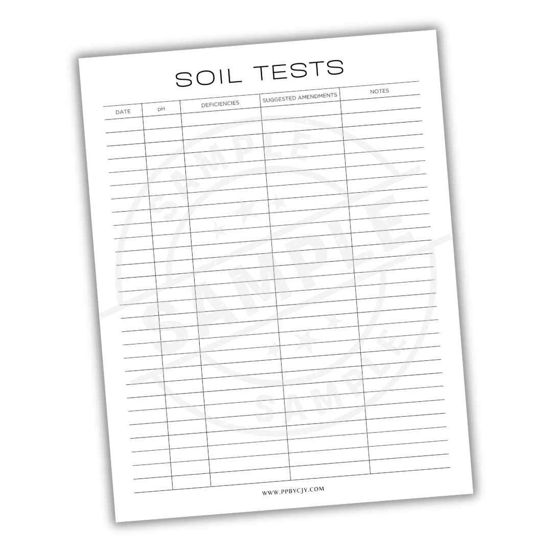 Garden Soil Testing Tracker Printable PDF | pH & Nutrient Log Sheet