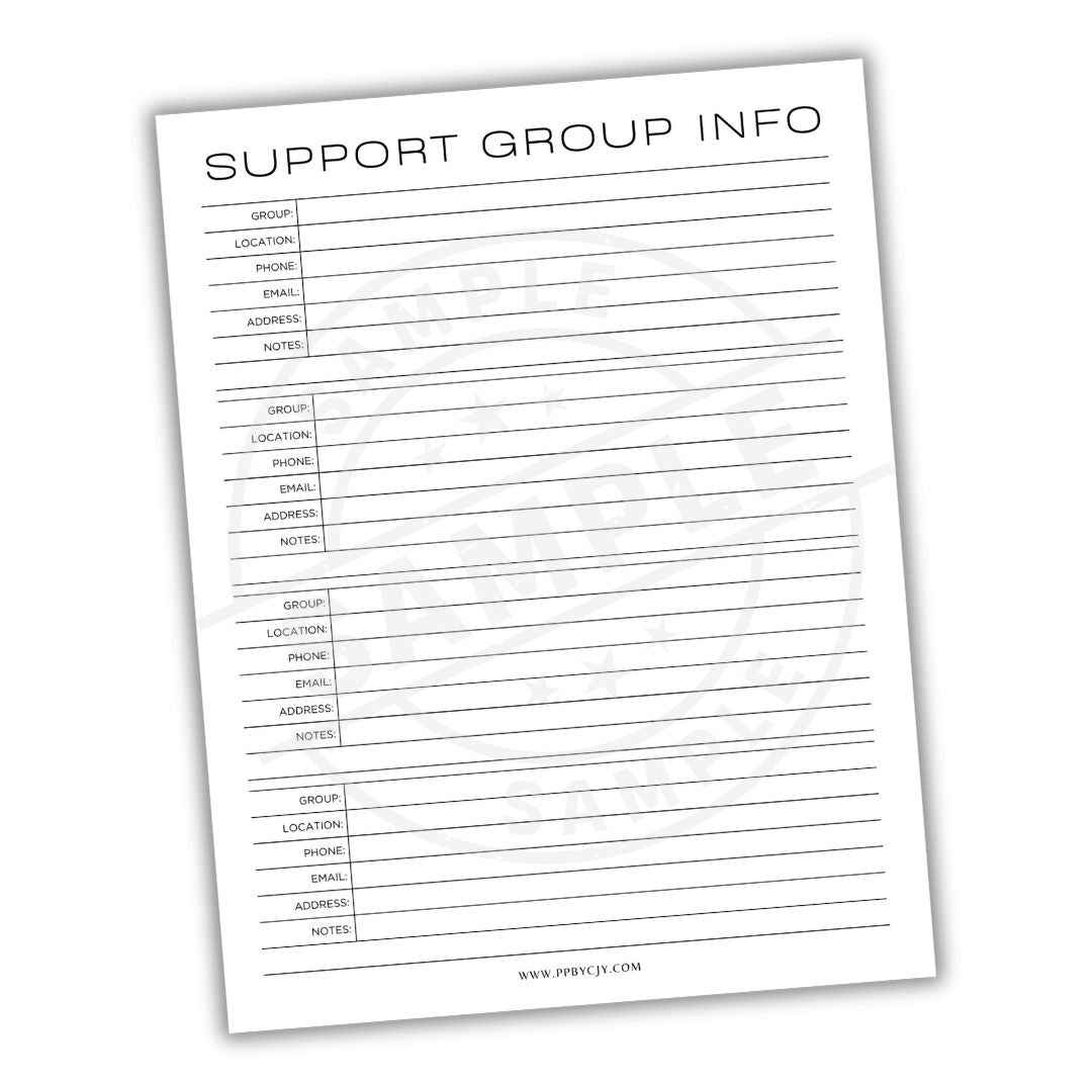 Blank Support Group Info List Printable Template | Digital Download for ...