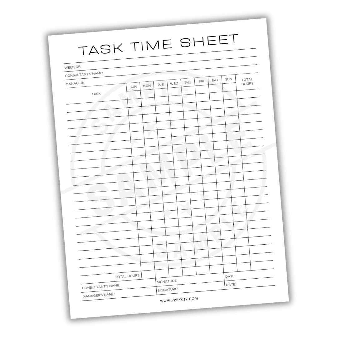 Task Time Tracker Printable PDF Template for Productivity & Time ...