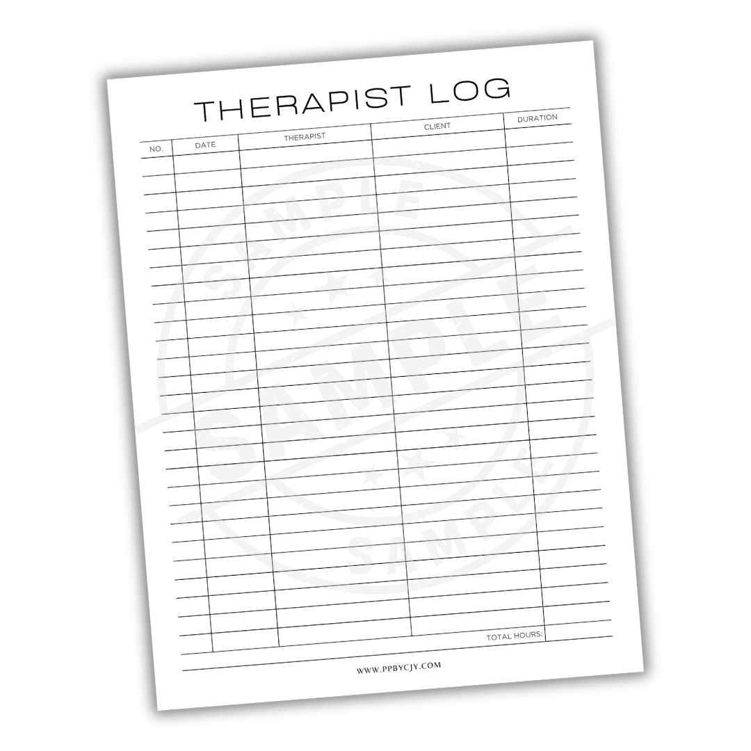 Therapist Logbook Printable Template | Digital Download for Client ...