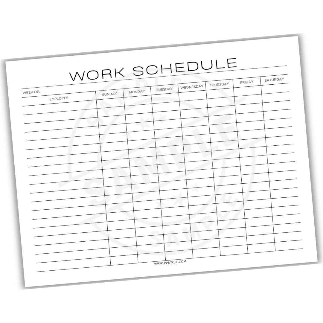Weekly Employee Work Schedule Printable PDF Template for Shift Planning ...