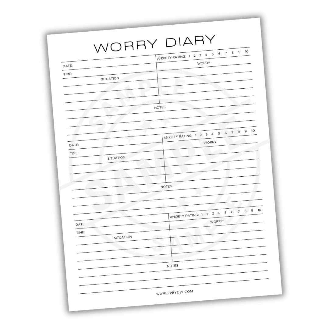 Worry Diary Printable PDF Template | Guided Anxiety & Stress Management ...